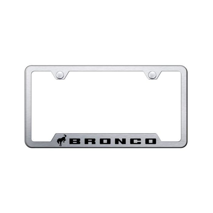 Brushed Stainless Cut-Out License Plate Frame w/ Bronco Logo