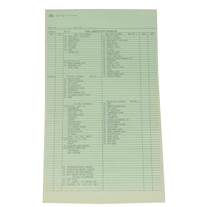 Jim Osborn Mustang Decal Final Inspection Traveler Sheet 1969
