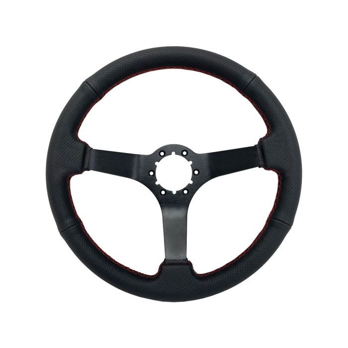 Auto Pro ST3602RED Steering Wheel 3-Spoke 14" Black Leather Wrapped