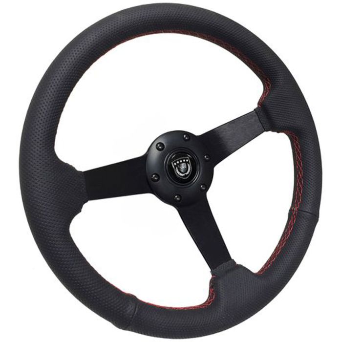 Auto Pro ST3602RED Steering Wheel 3-Spoke 14" Black Leather Wrapped