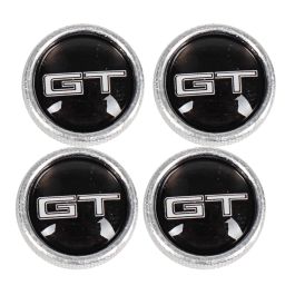 Valve Stem Cap Set Black/ Silver Knurled Aluminum With Mustang GT Logo